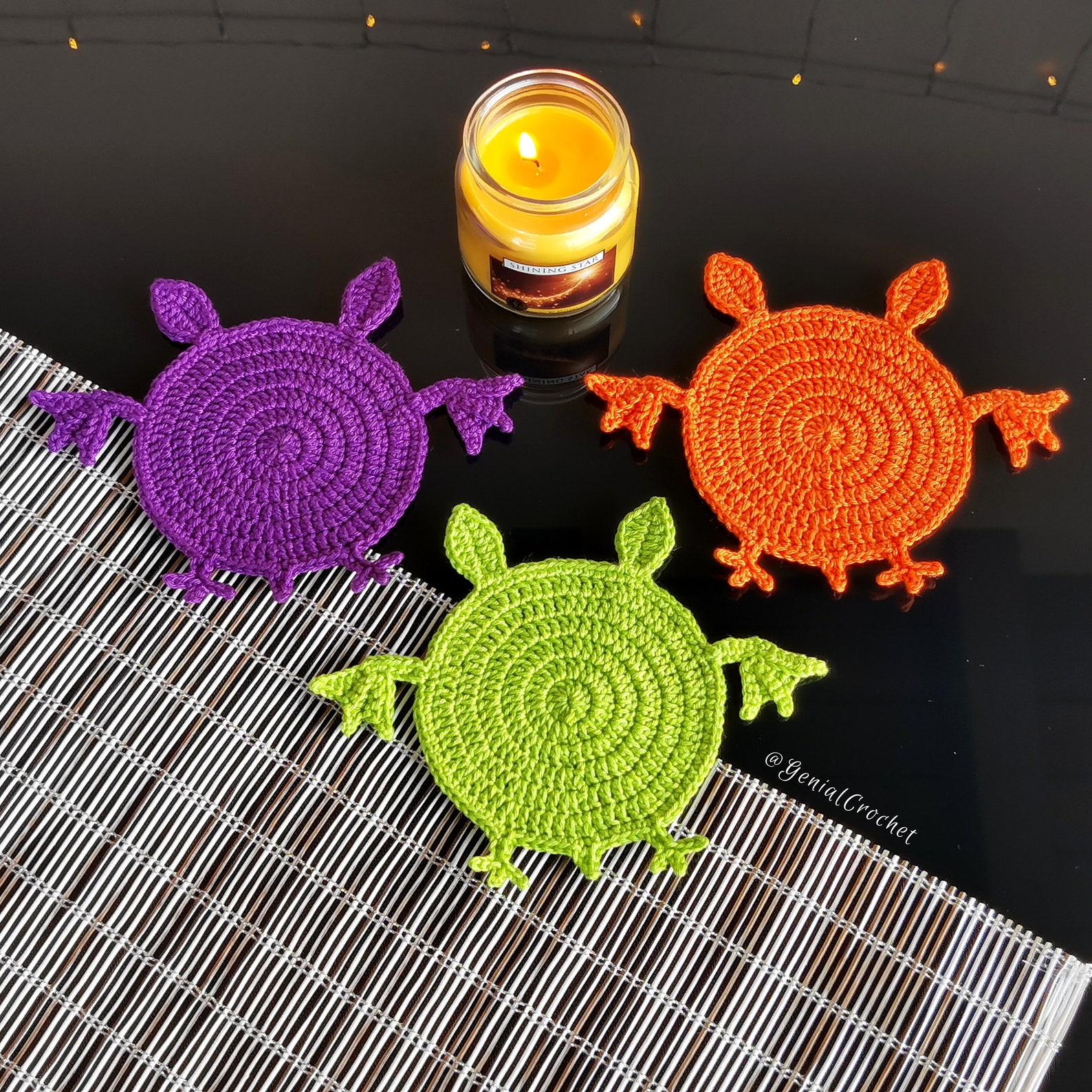 Crochet Pattern Halloween Bat Coaster Written Pattern and Photo ...