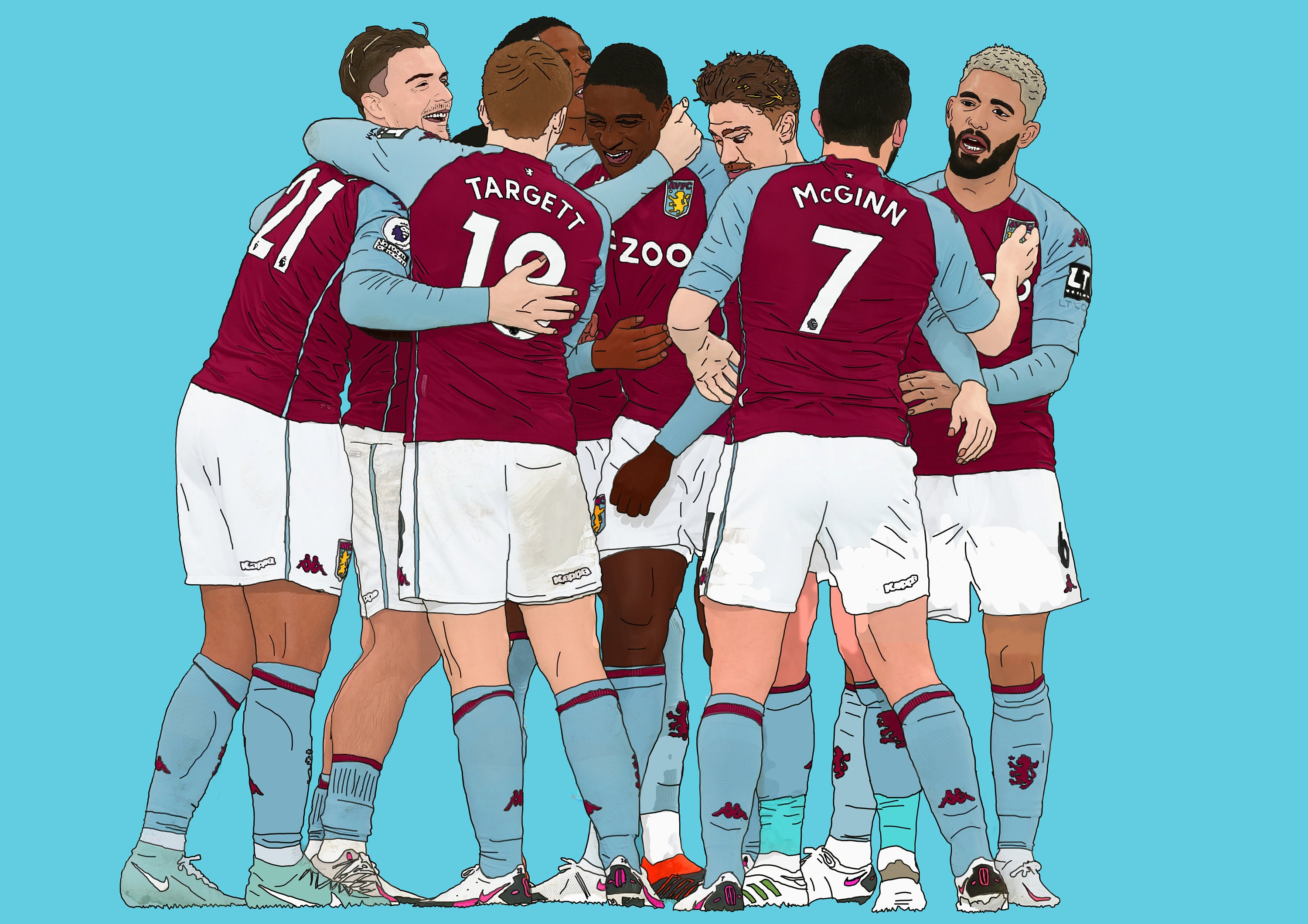 Aston Villa Football Club Print Poster Avfc Utv Players Wall-art Soccer ...