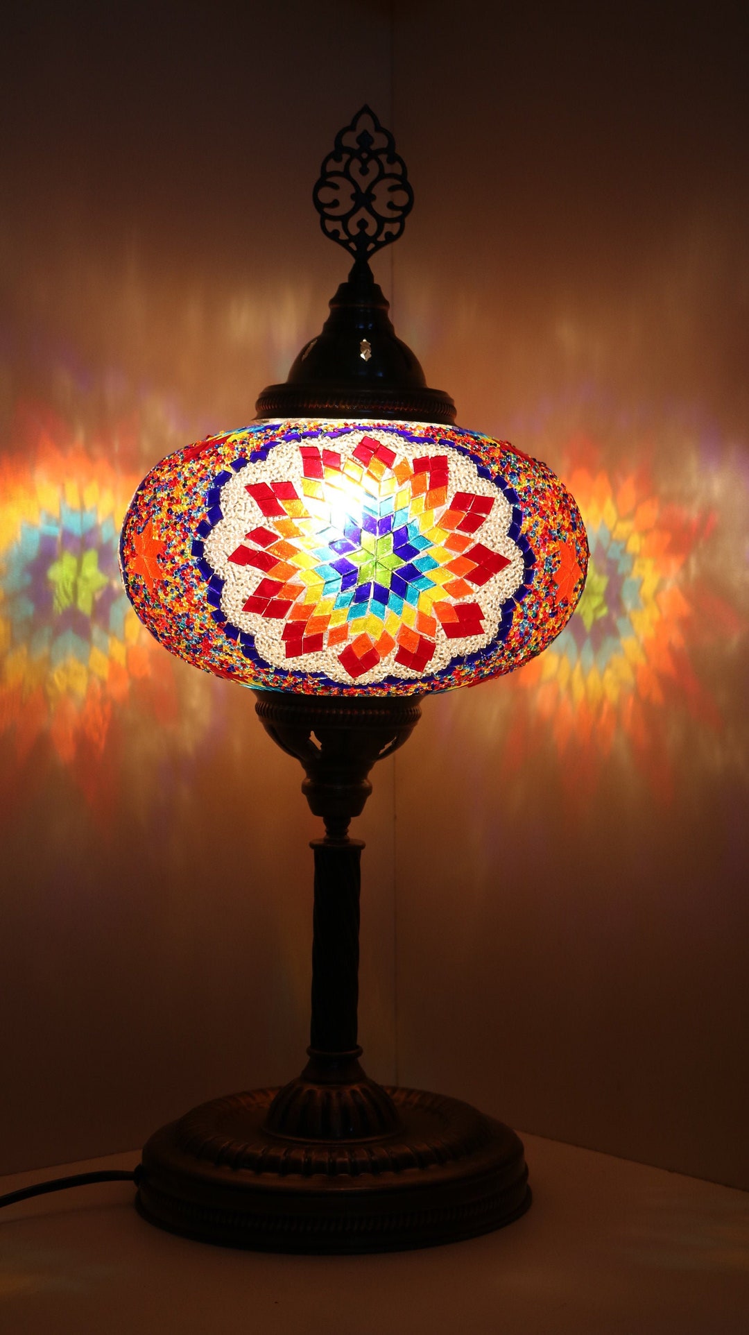 Red Colorful Table Lamp - Turkish Mosaic Lamp - Home Decoration - Bed ...
