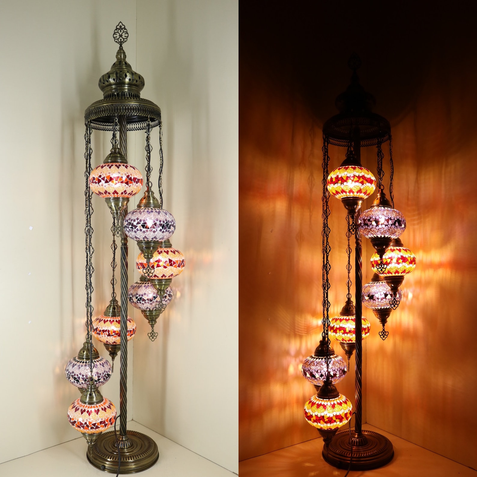 10 COLOR VARIATIONS Set of 7 Rainbow Corner Lamp Turkish | Etsy