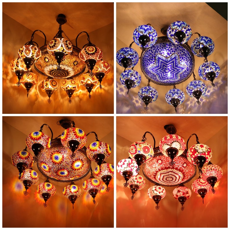 9 VARIATIONS Set of 9+1 - Turkish Mosaic Chandelier Lamp - Turkish Lamp ...