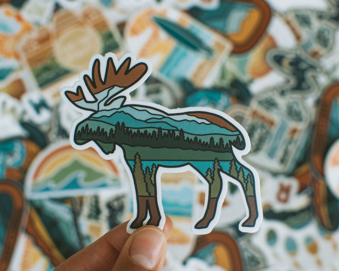 Moose Sticker Adventure Sticker Floral Moose Sticker - Etsy