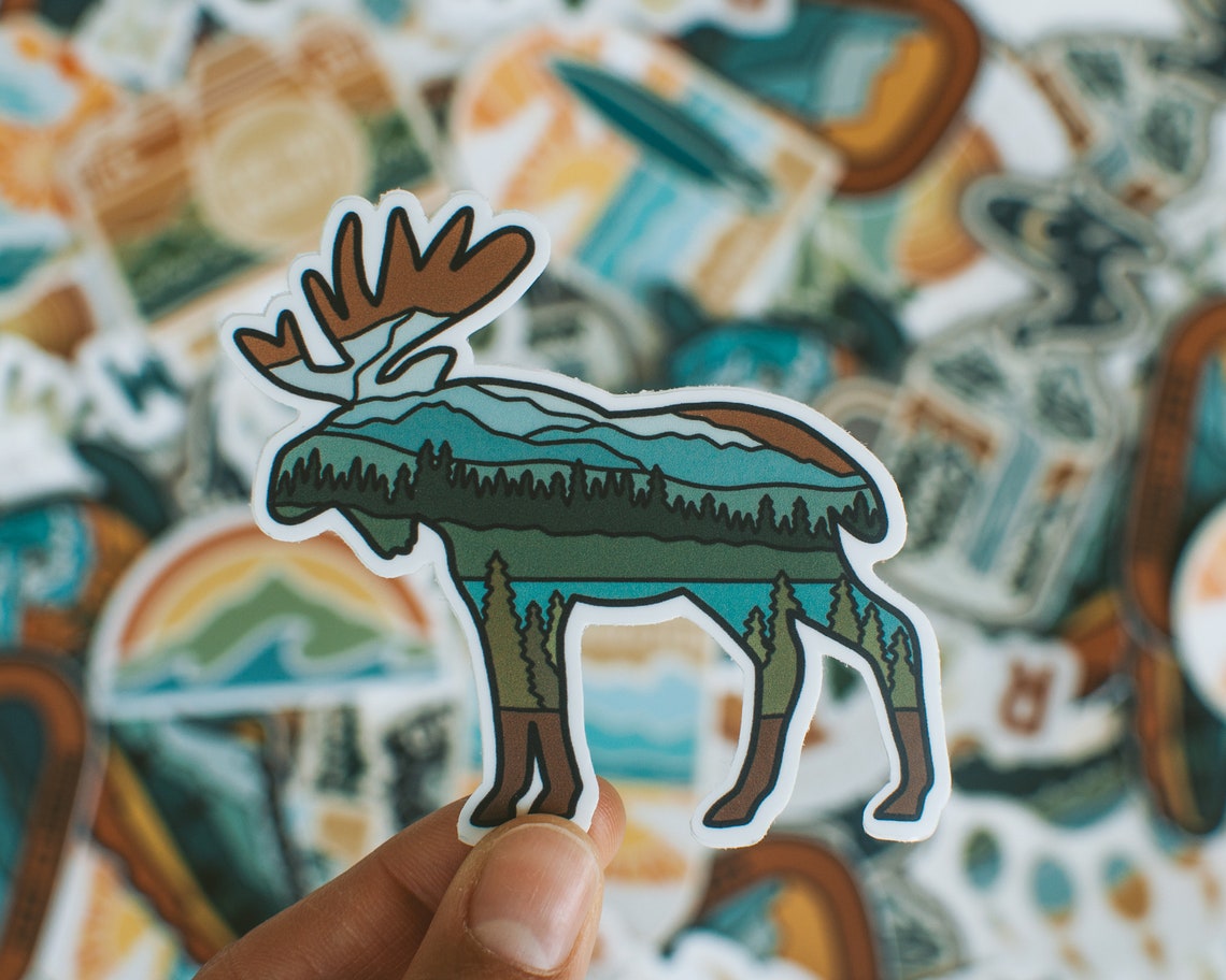 Moose Sticker Adventure Sticker Floral Moose Sticker - Etsy
