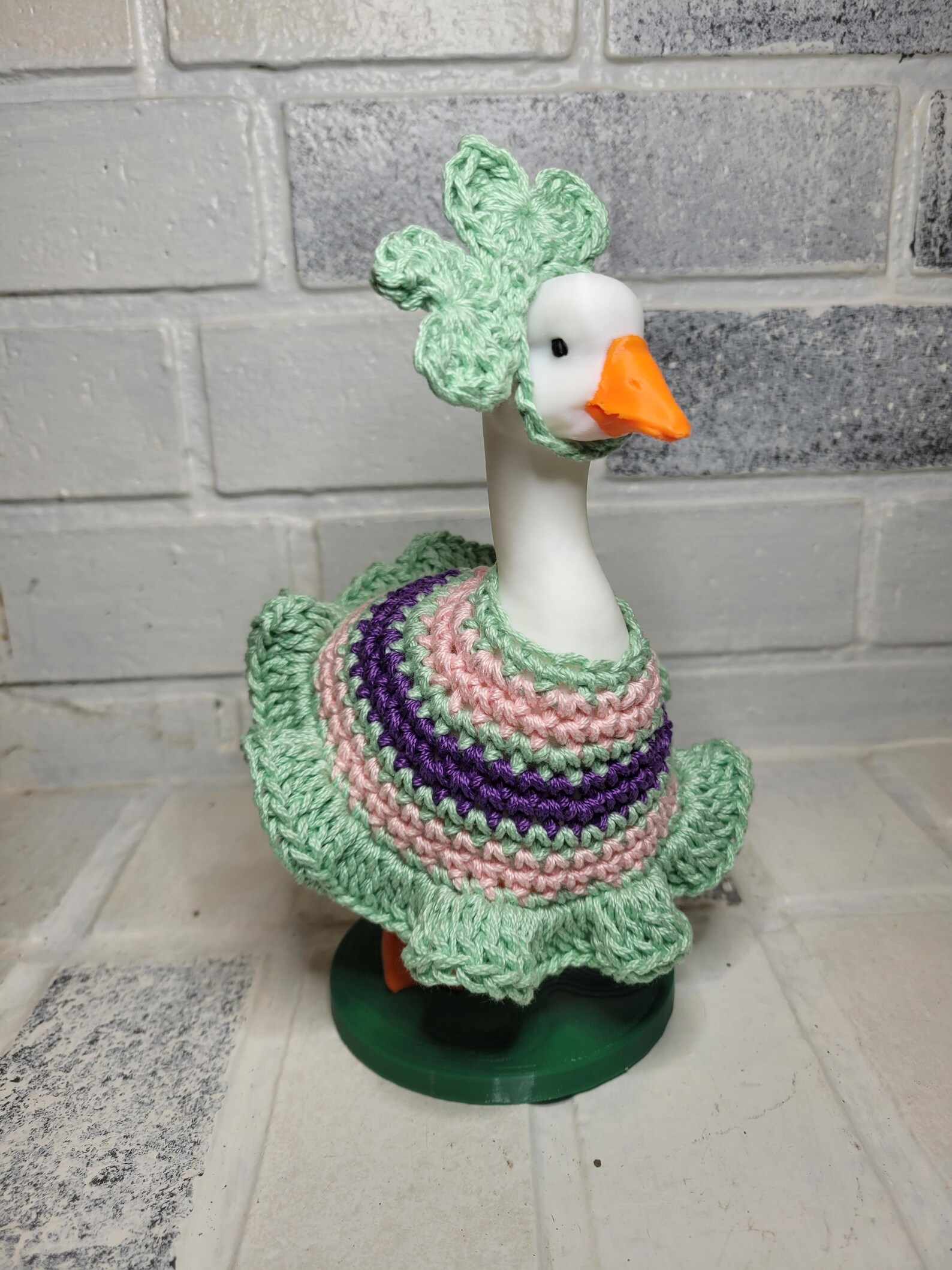 7-inch Crocheted Goose Valentine Goose Outfit – Striped Dress With ...