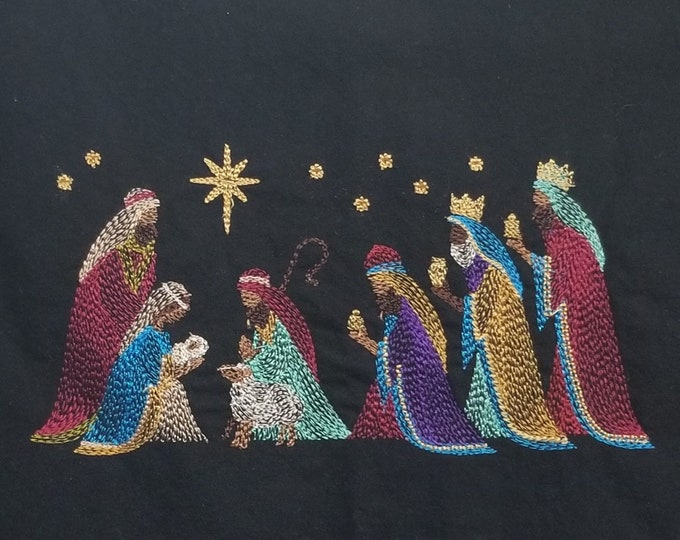 Beautiful Nativity Scene Embroidered on Black Flour Sack Type Towel - Etsy