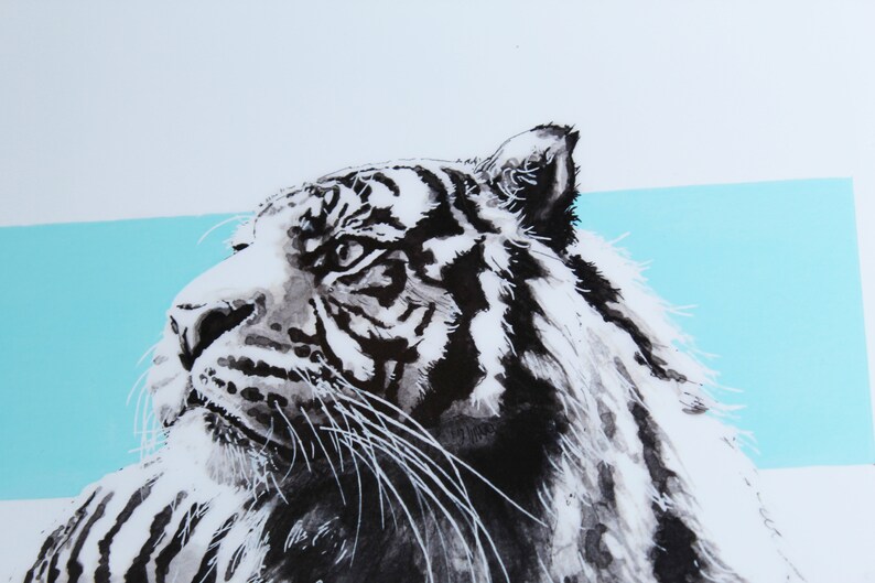 Tiger Print Pen and Ink Drawing Fine Art Animal Print | Etsy