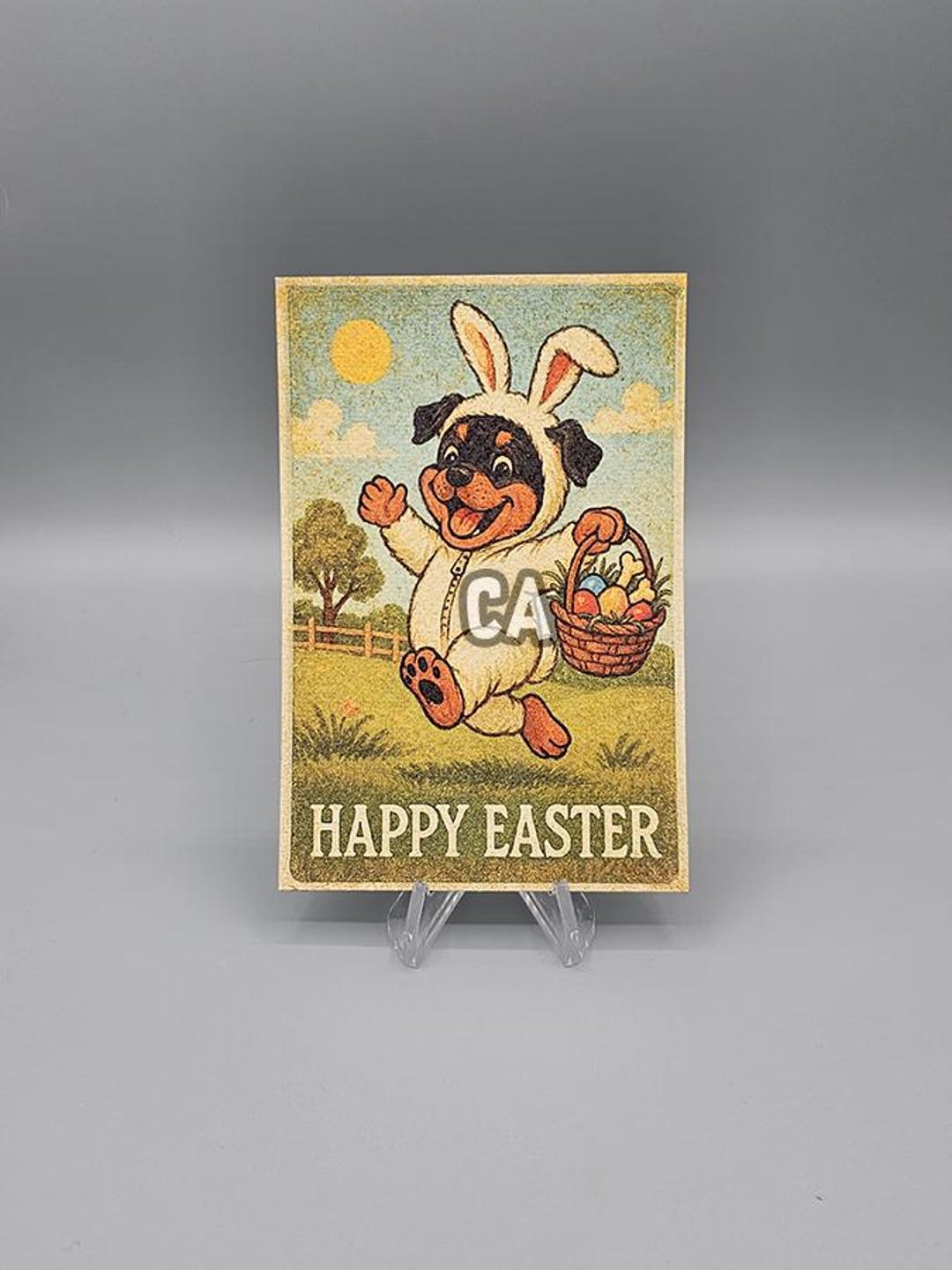 Easter Bunny Pit Bull Dog Happy Easter Vintage Style Greeting Card. - Etsy
