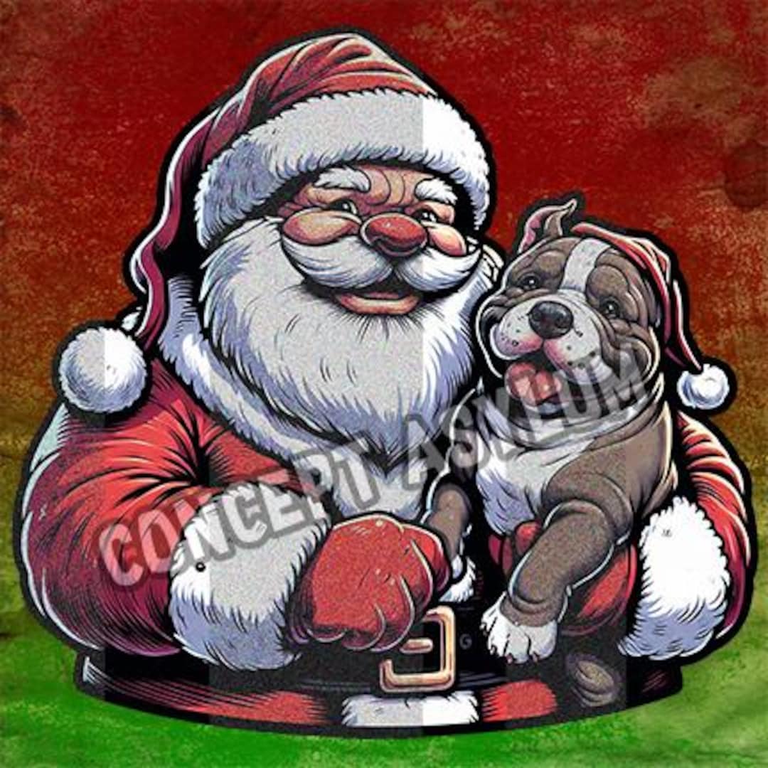 Santa Claus Holding A Pit Bull Puppy Dog Holiday Christmas PNG ...