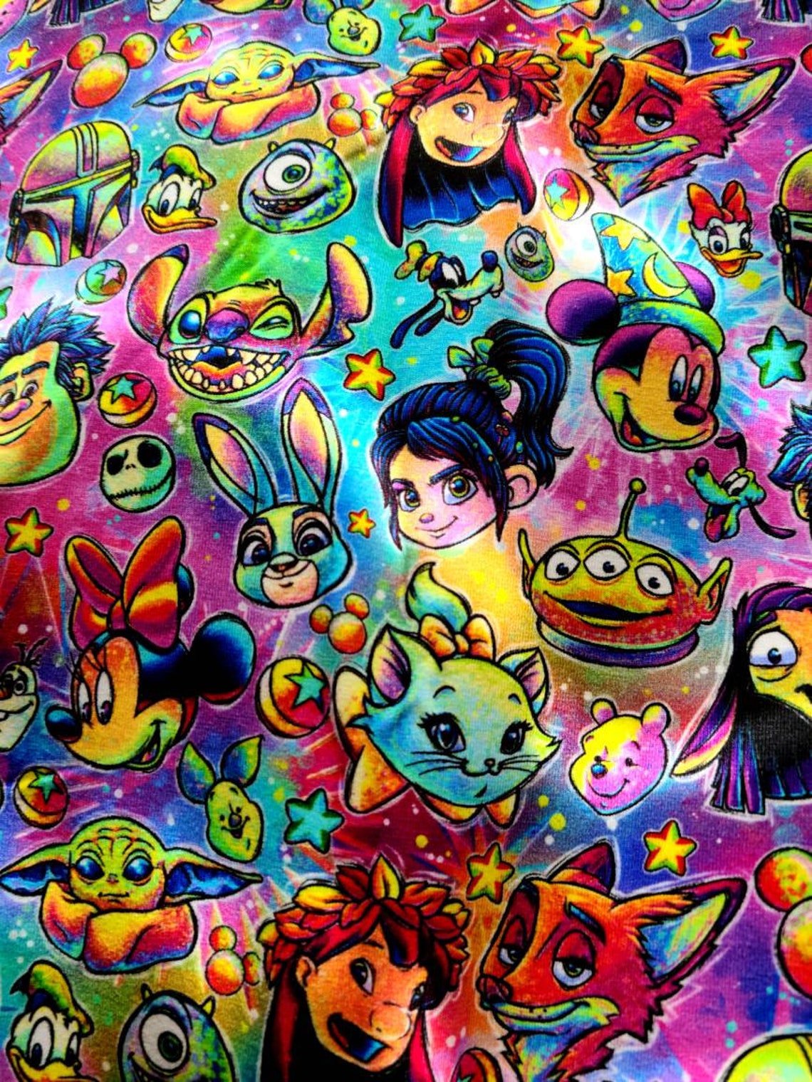 20 Neon Rainbow Characters Disney Fabric 9x14 Tumbler cut | Etsy