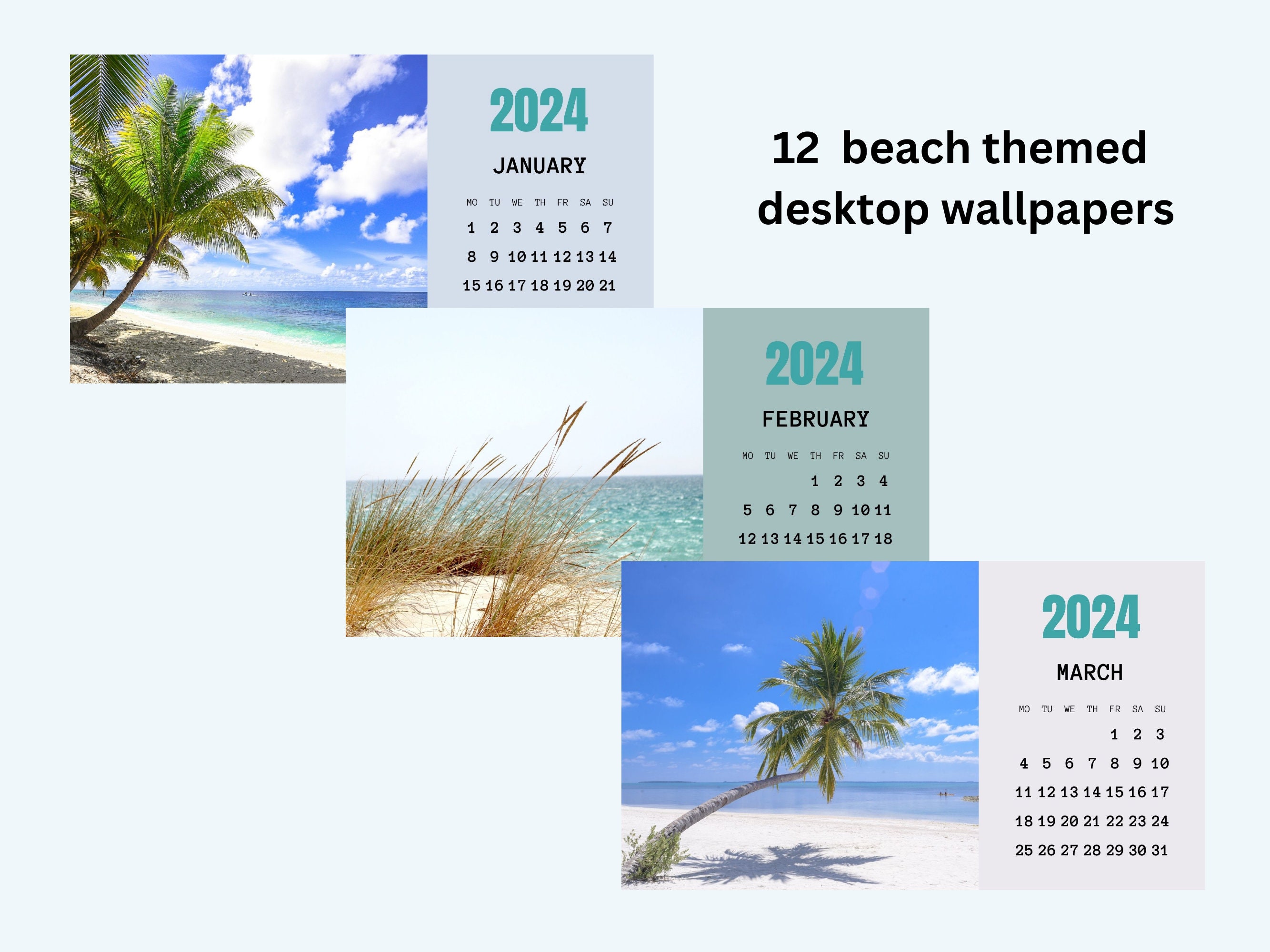 2024 Monthly Beach Desktop Wallpaper Calendar Laptop Desktop Instant ...