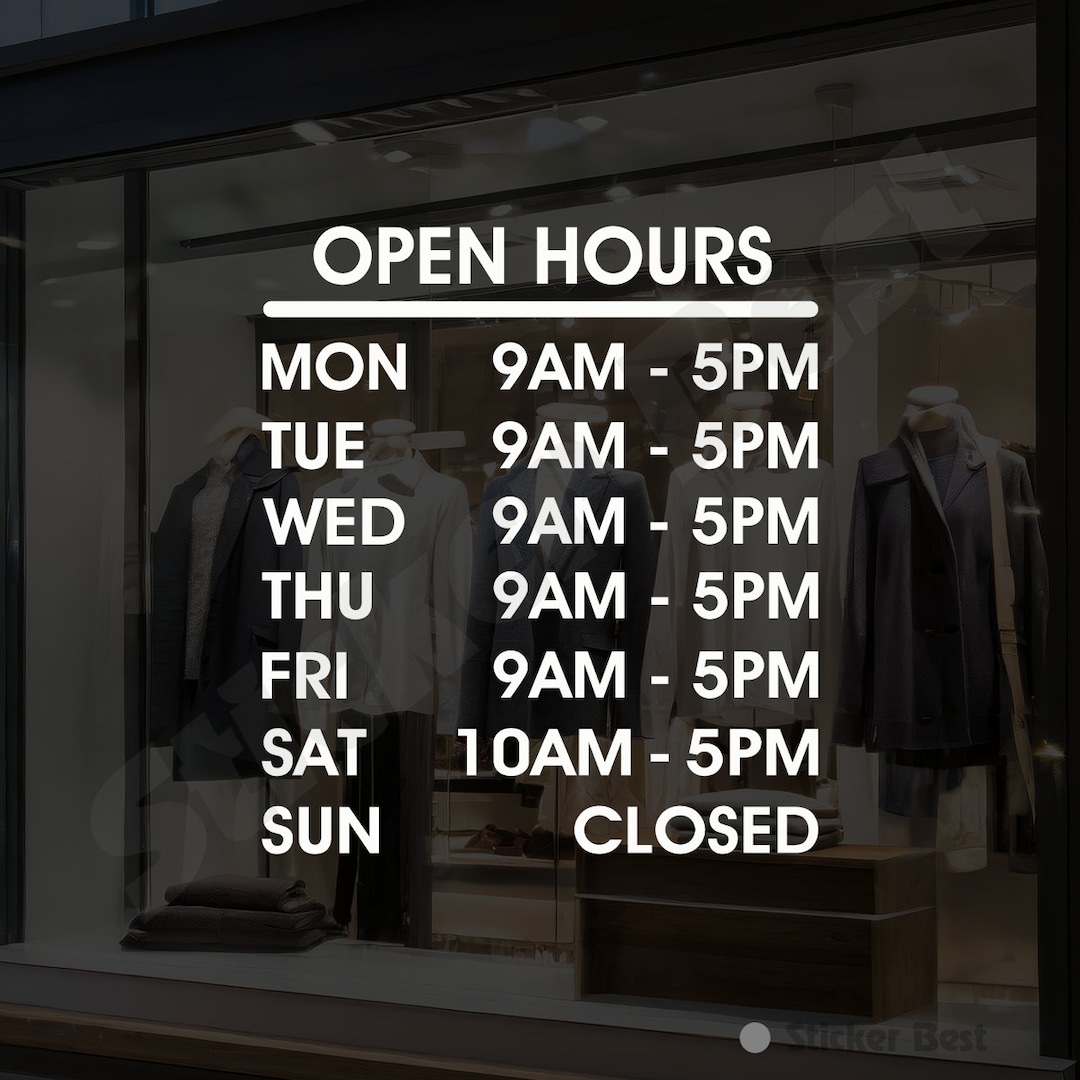 Open Hours Decal - Open Hours Vinyl Sticker - Open Hours Sign Decals ...