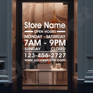 Open Hours Decal - Open Hours Vinyl Sticker - Open Hours Sign Decals ...