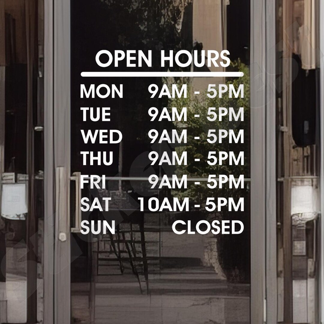 Open Hours Decal - Open Hours Vinyl Sticker - Open Hours Sign Decals ...