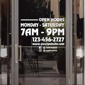 Open Hours Decal - Open Hours Vinyl Sticker - Open Hours Sign Decals ...