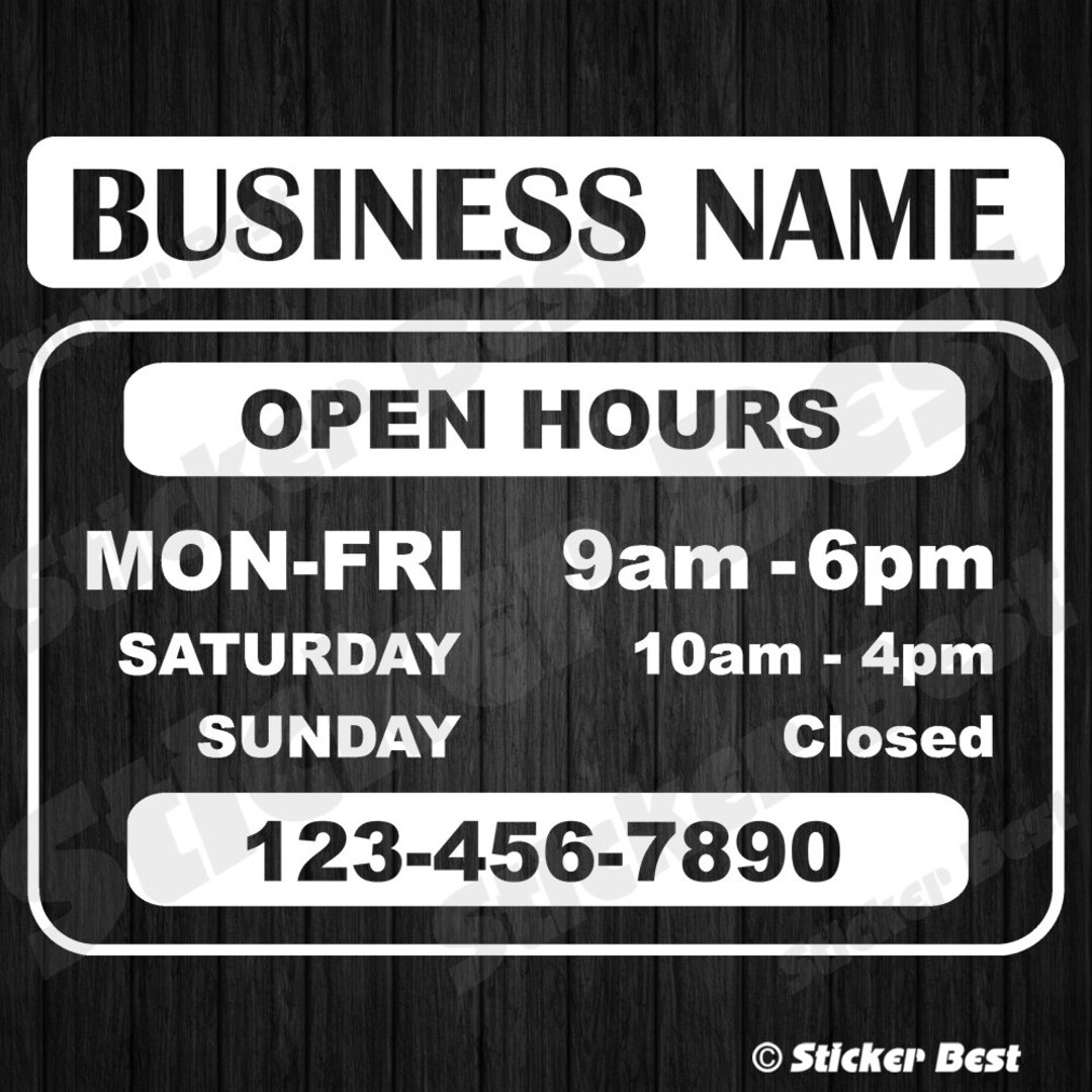 Custom Business Open Hour Vinyl Stickers Decals With Business - Etsy