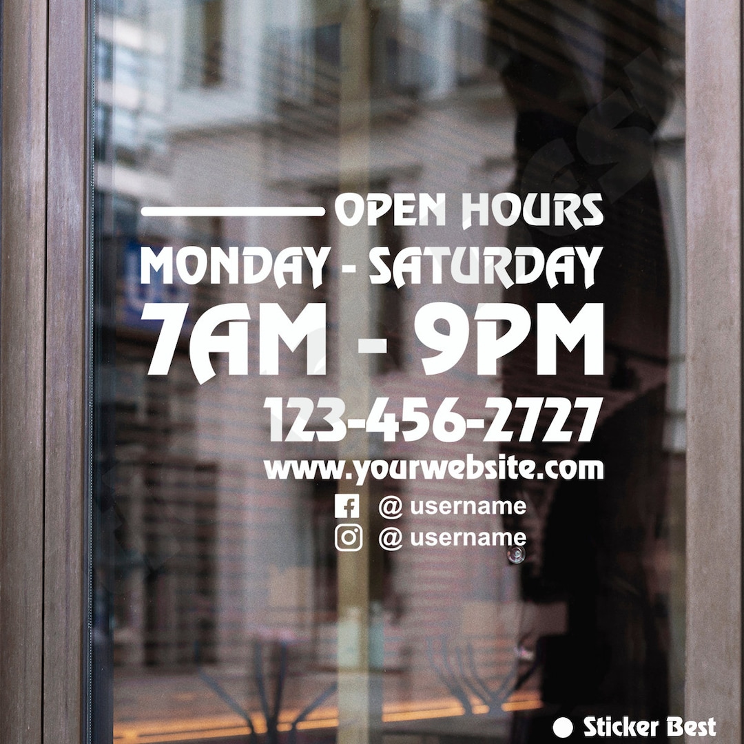 Open Hours Decal - Open Hours Vinyl Sticker - Open Hours Sign Decals ...
