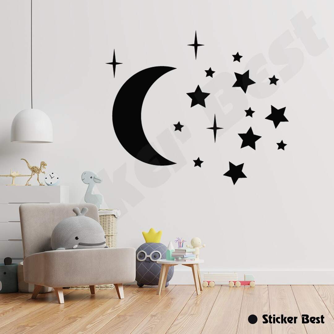 Star and Moon Wall Decal - Star Wall Decal - Star Sticker - Moon Decals ...
