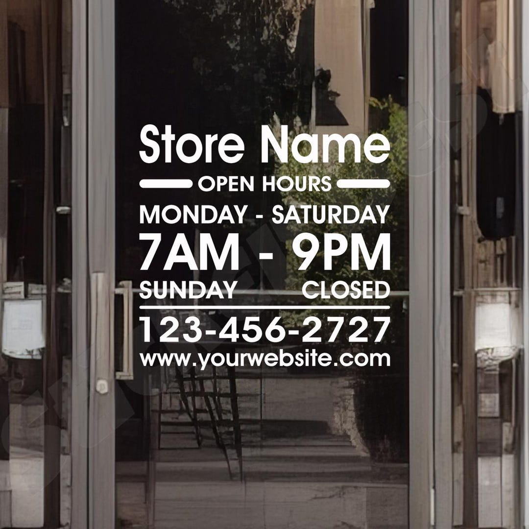 Open Hours Decal - Open Hours Vinyl Sticker - Open Hours Sign Decals ...