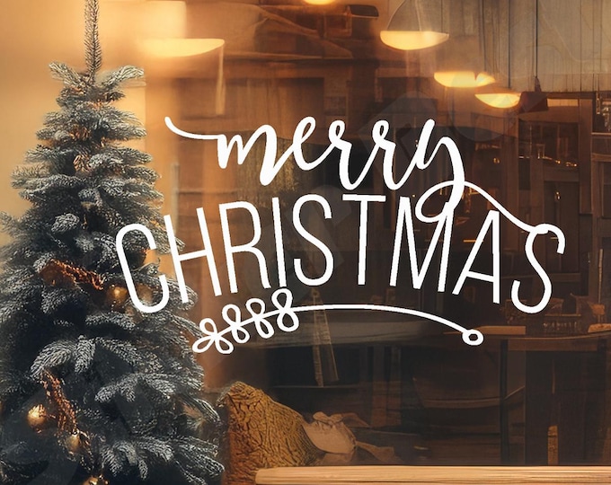Merry Christmas With Snowflakes Holiday Vinyl Lettering Wall Decal ...