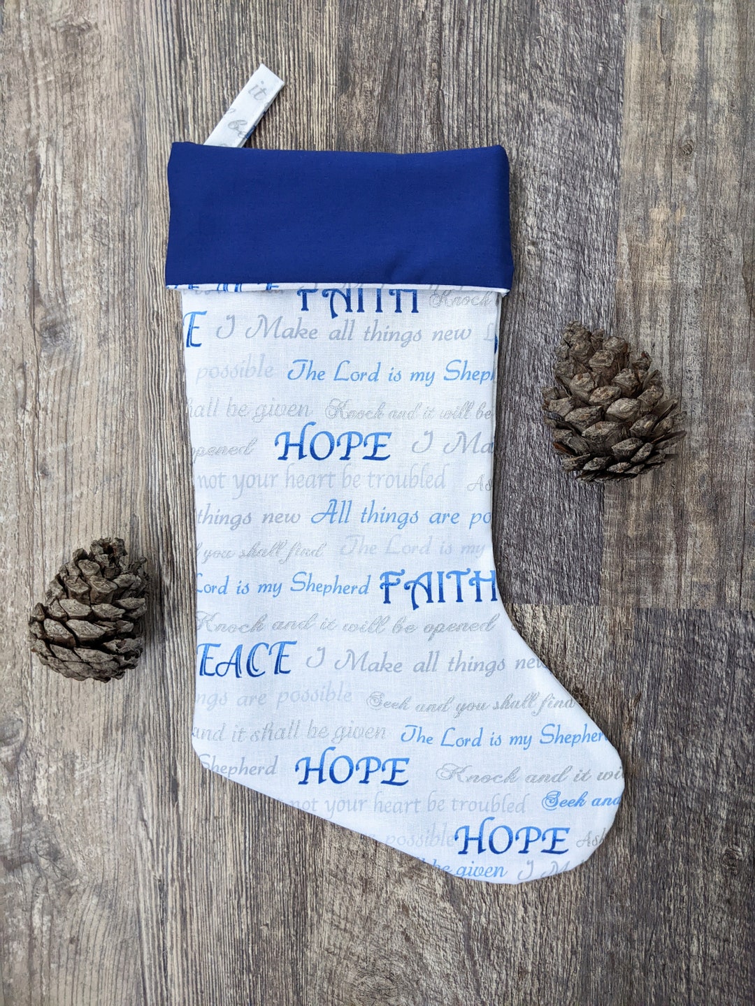 Faith, Hope and Love Christmas Stocking, Christian, Scripture ...