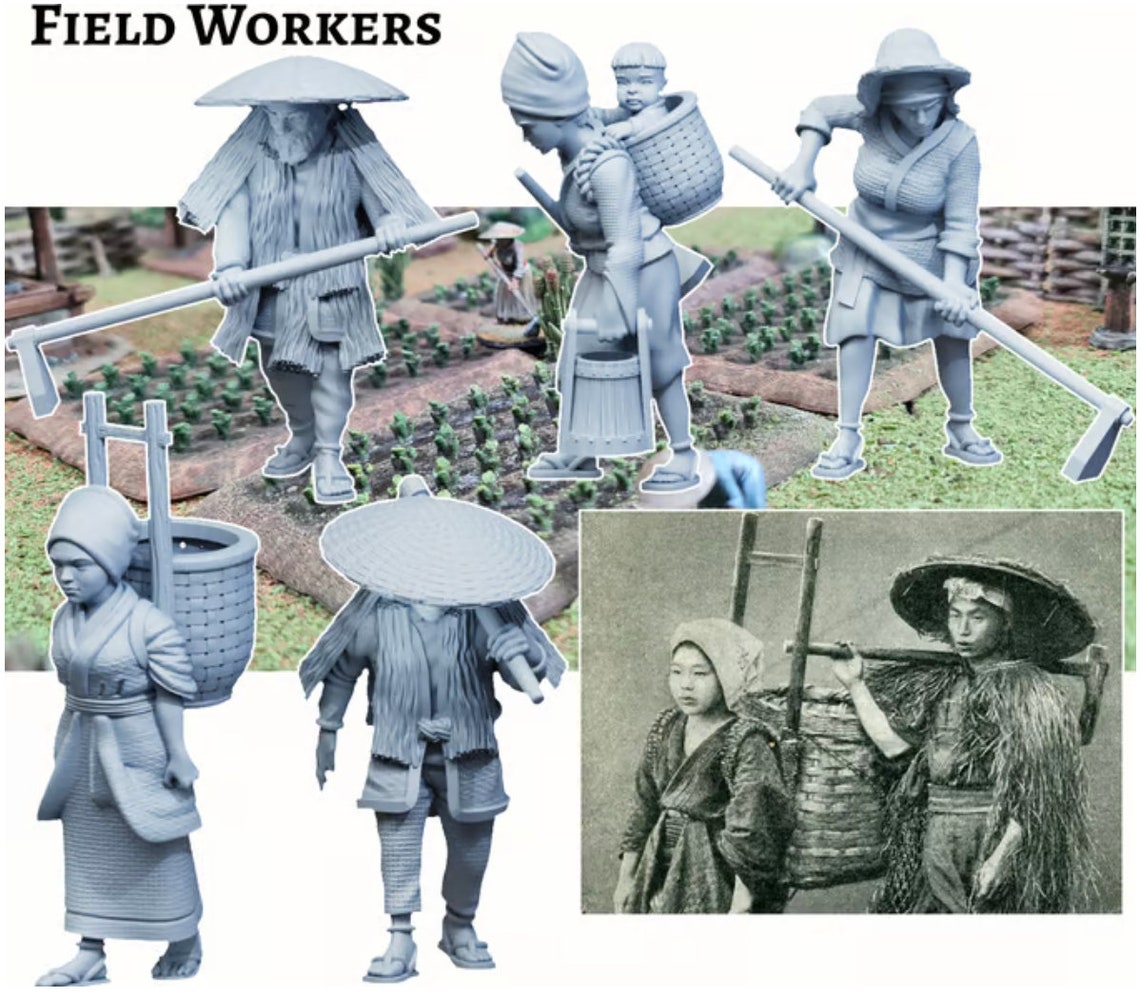 Japanese Peasant Field Workers X5 Bases Included. Unpainted - Etsy