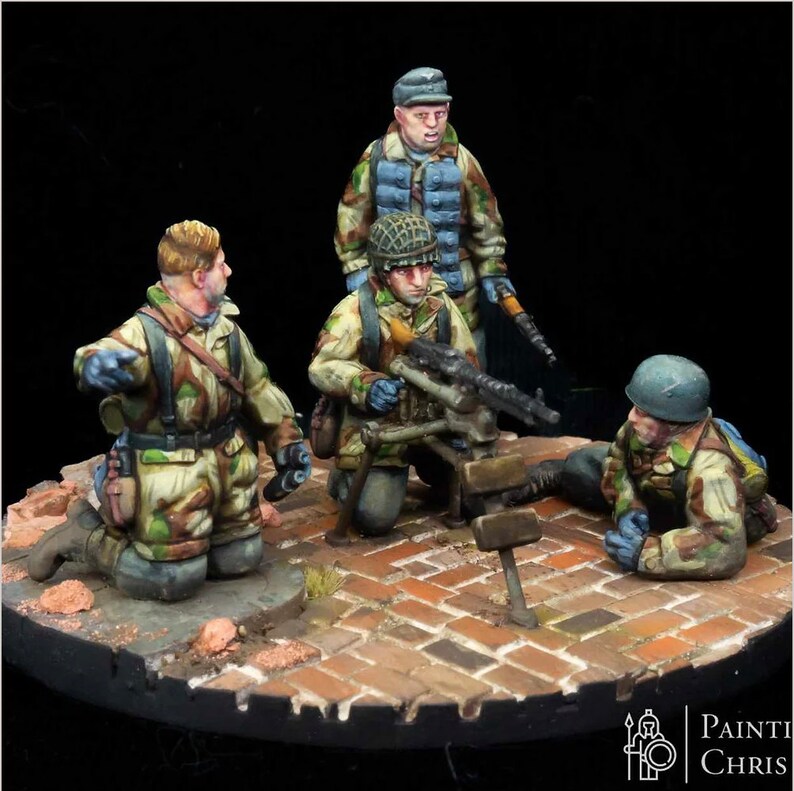 Fallschirmjäger MG34 Team 4 Minis (28mm) Resin Print Plain Bases ...