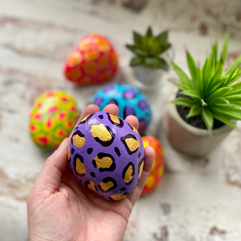 Bright Animal Print Painted Rock Paperweight Hand Painted - Etsy
