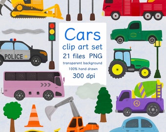 Cute Cartoon Cars / Watercolor Transport Clipart / Printable, Digital ...