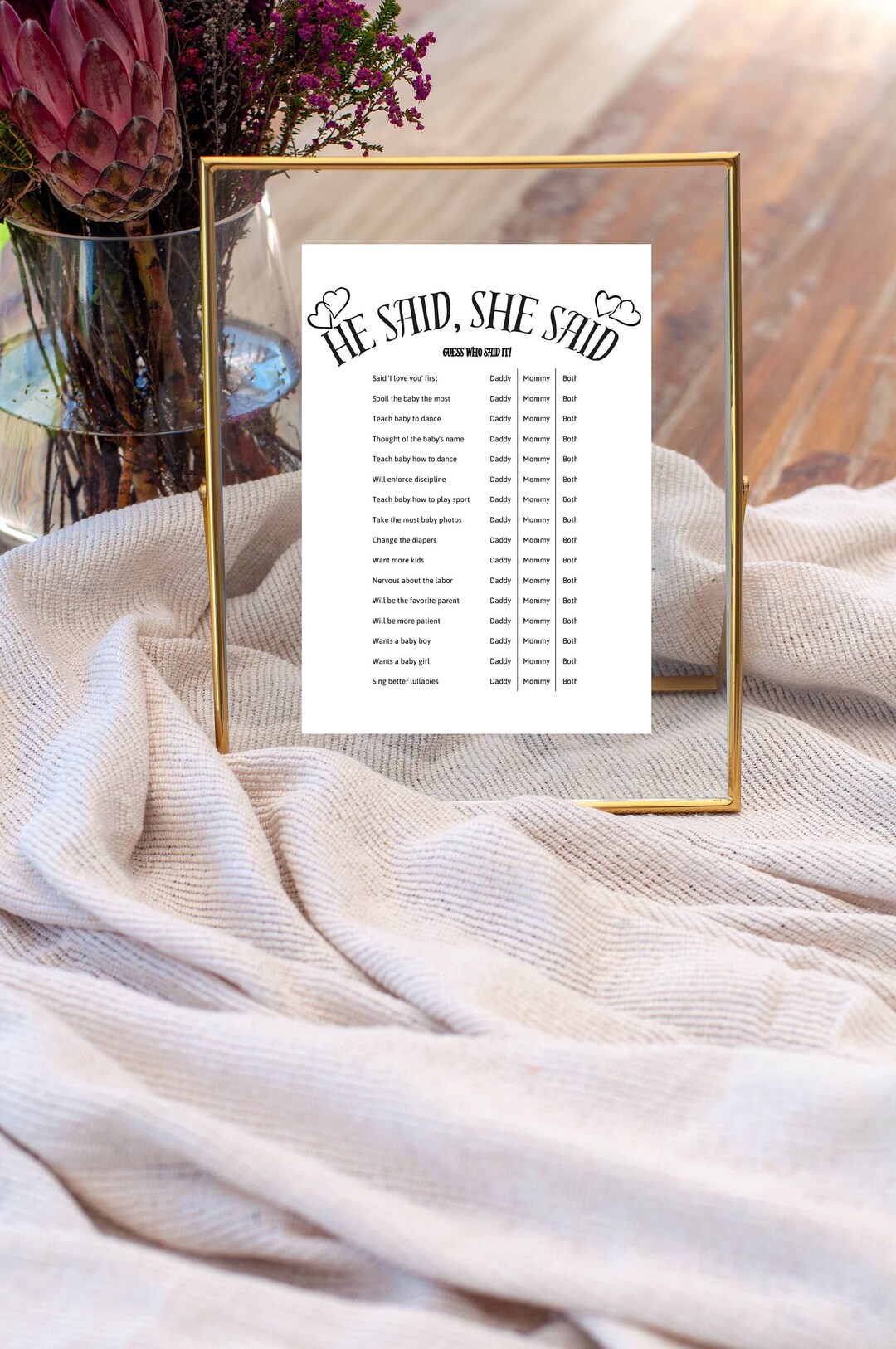 Guess Who Said It, He Said She Said, Printable Baby Shower Game Guess ...