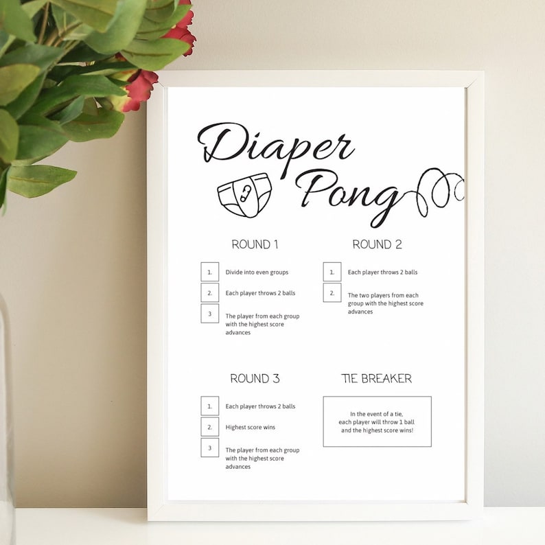 Diaper Pong Baby Shower Game, Diaper Table Sign, Physical Baby Shower ...
