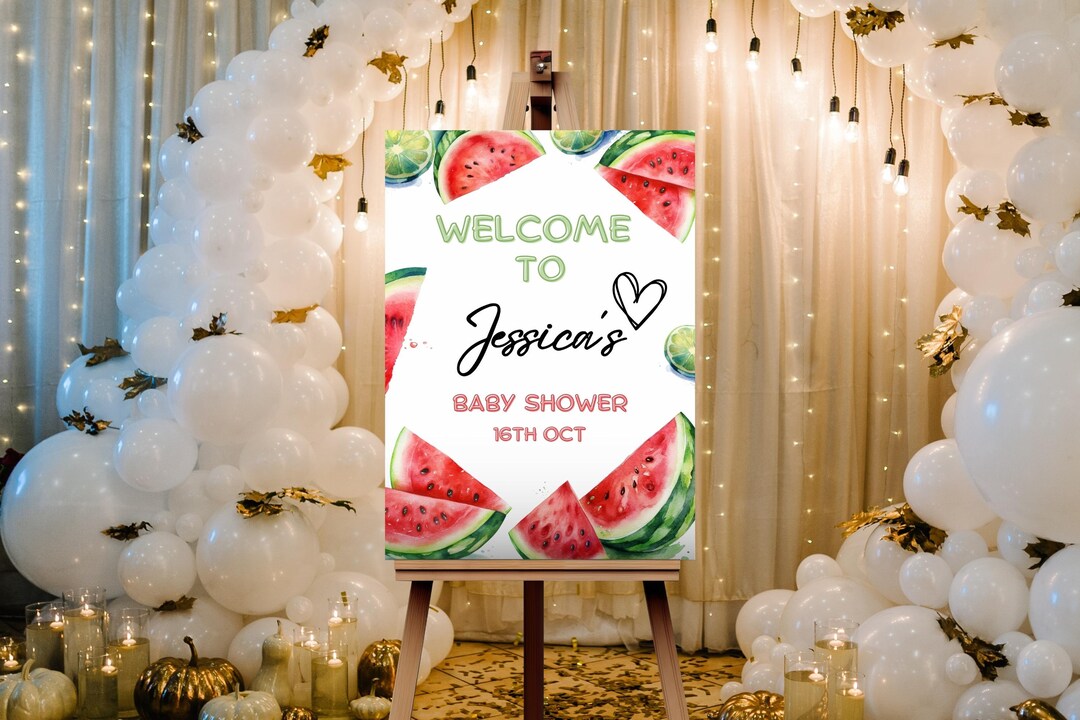 Watermelon Baby Shower Welcome Sign, Red Melon, Sweet Little Baby ...