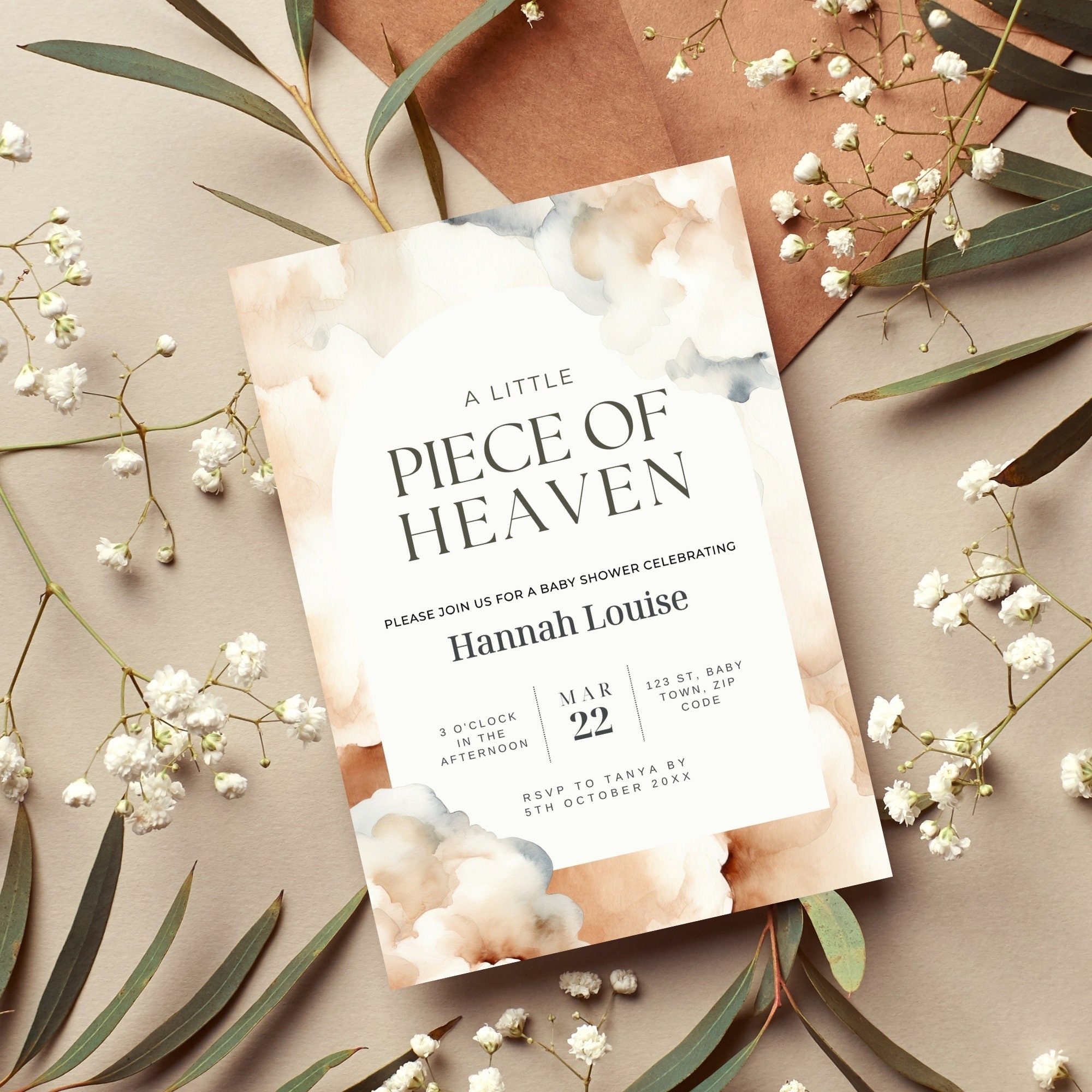 A Little Piece of Heaven Baby Shower Invite, Baby Shower Heaven Baby ...