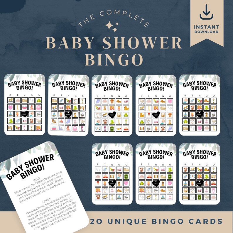 Baby Shower Bingo Cards With Pictures 20 Printable Cards - Etsy