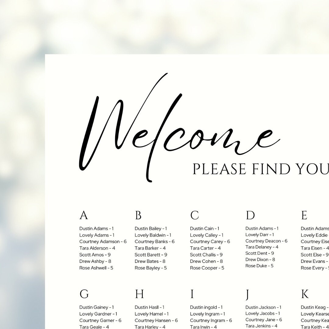 Seating Chart Alphabetical Order, Alphabetical Seating, Seating Chart ...