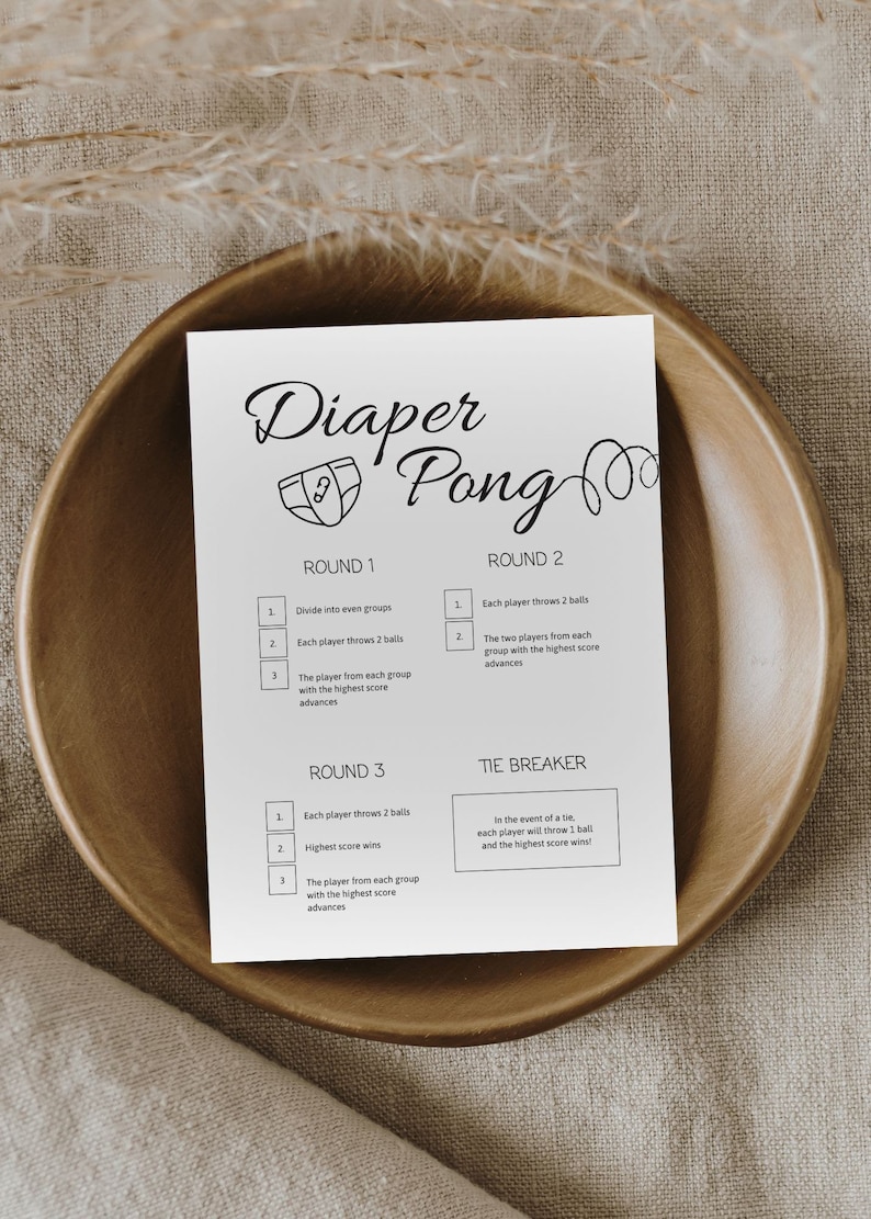 Diaper Pong Baby Shower Game, Diaper Table Sign, Physical Baby Shower ...