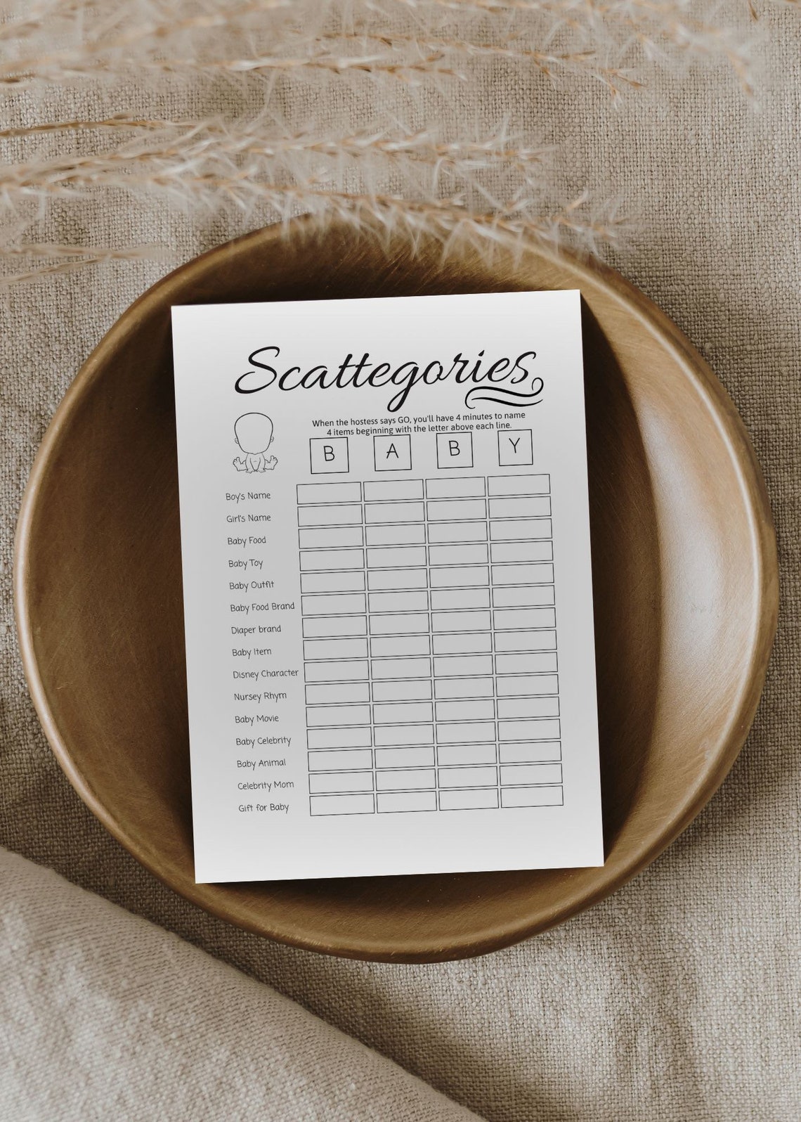 Scattegories, Baby Shower, Scattergories Game Card, Baby Scattergories ...
