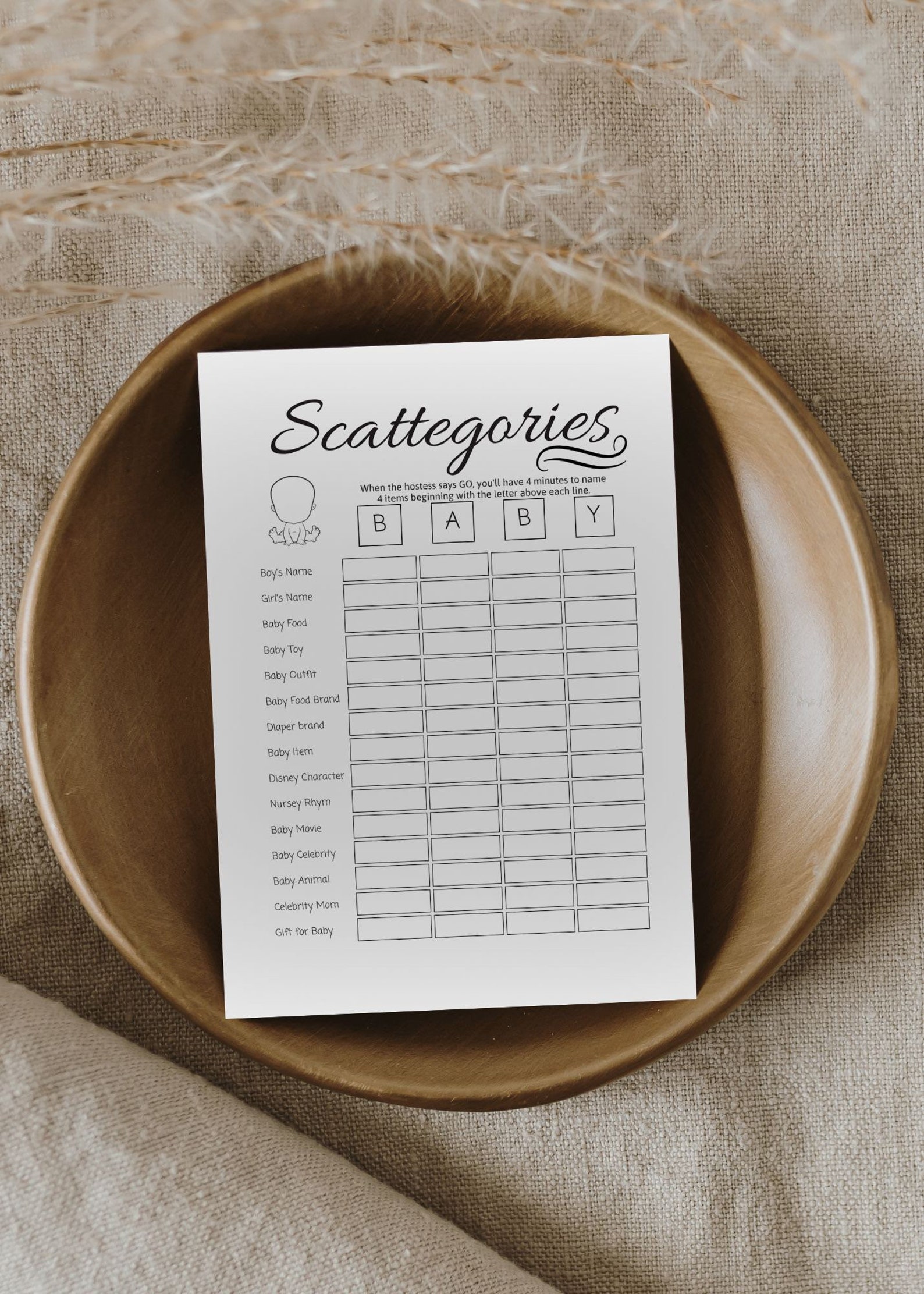 Scattegories, Baby Shower, Scattergories Game Card, Baby Scattergories ...
