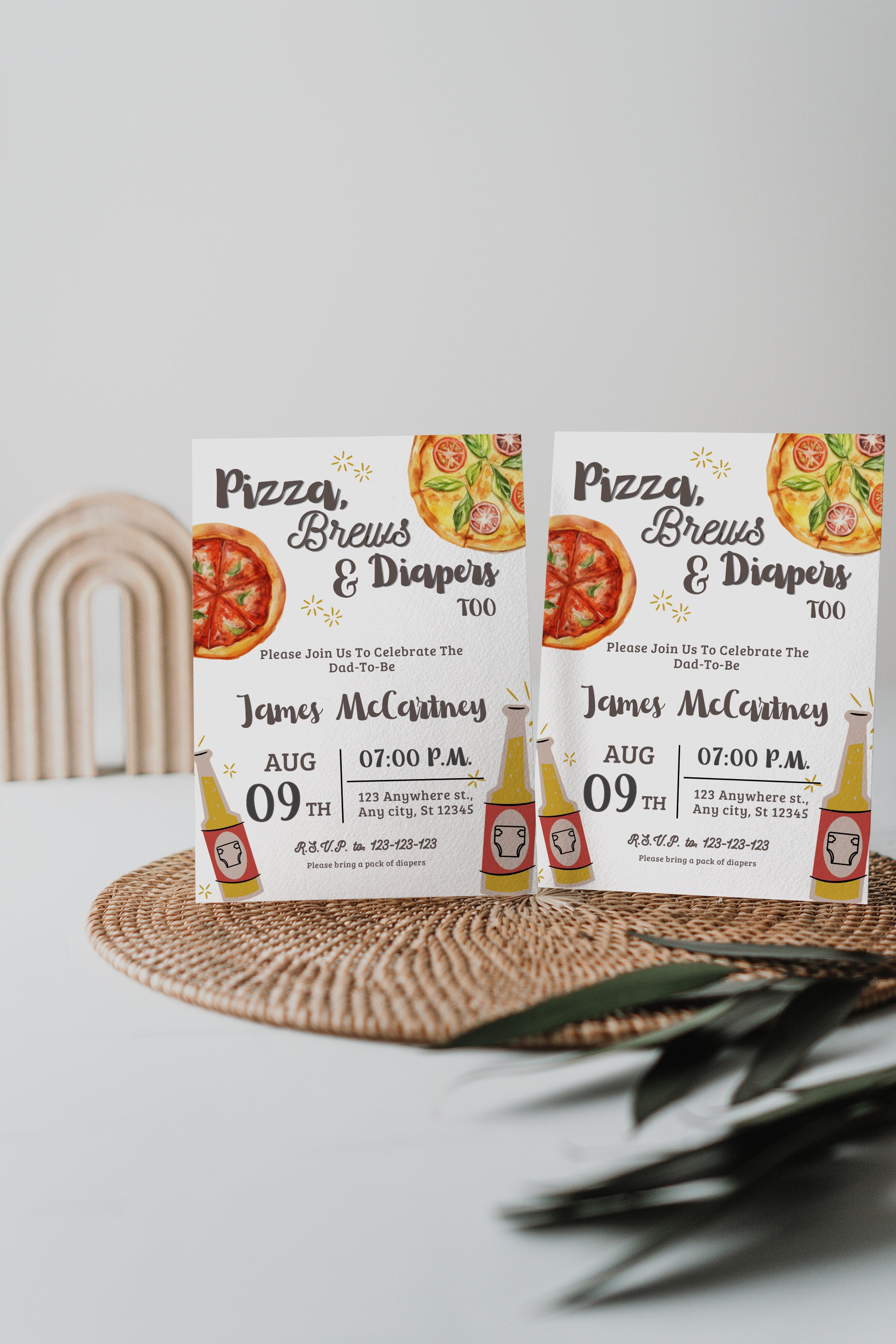 Diaper Baby Shower Invitation, Dad Shower, Pizza, Diapers and Beer, Men ...