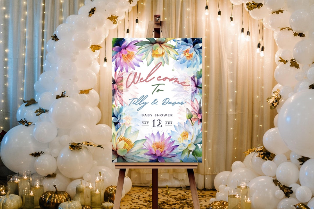 Lily Welcome Sign, Baby Shower Welcome Sign, Colorful Floral Baby ...