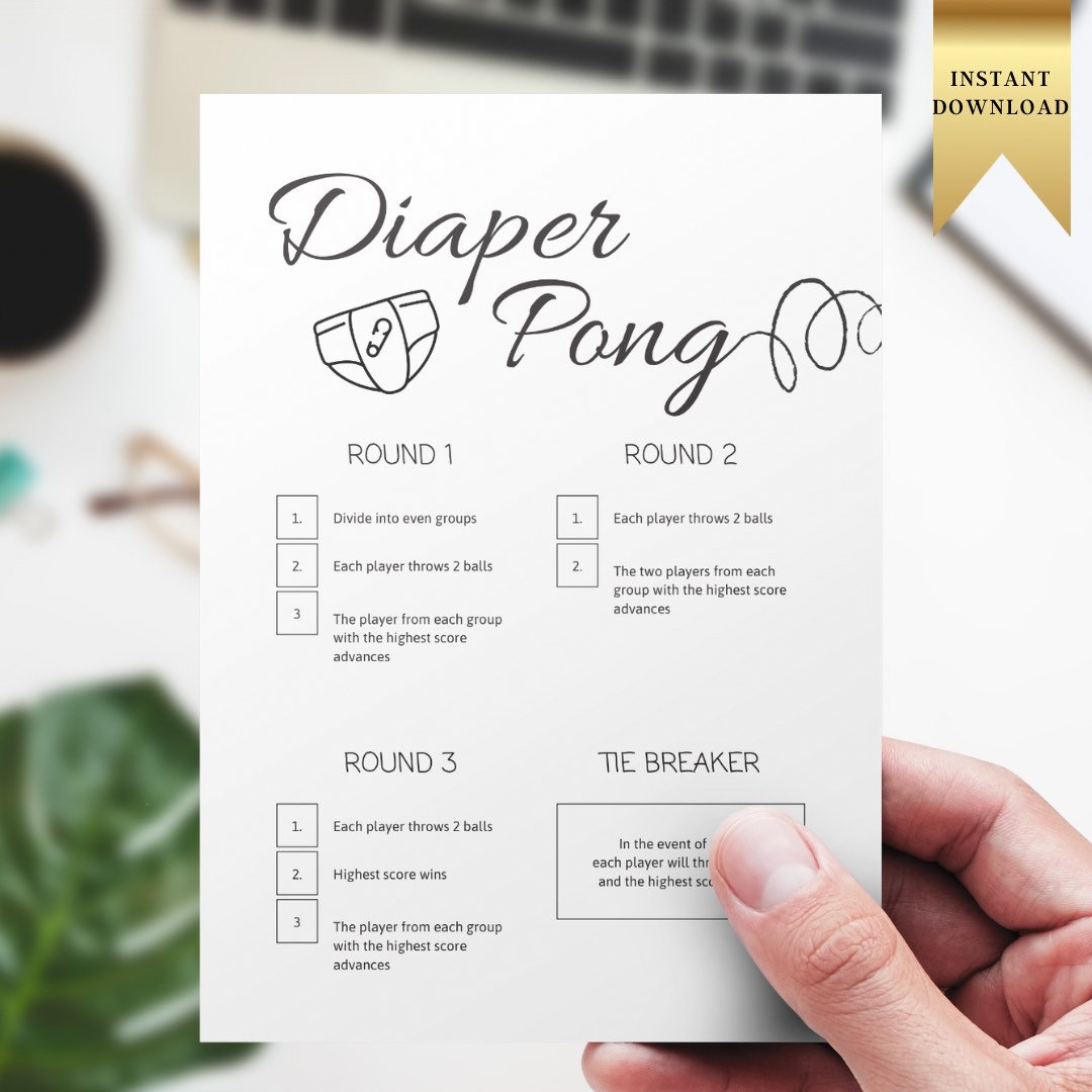 Diaper Pong Baby Shower Game, Diaper Table Sign, Physical Baby Shower ...