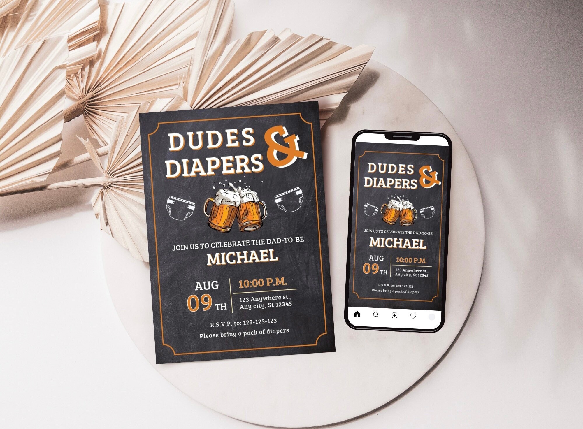 Diaper Baby Shower Invitation, Dad Shower, Dudes, Diapers and Beer, Men ...