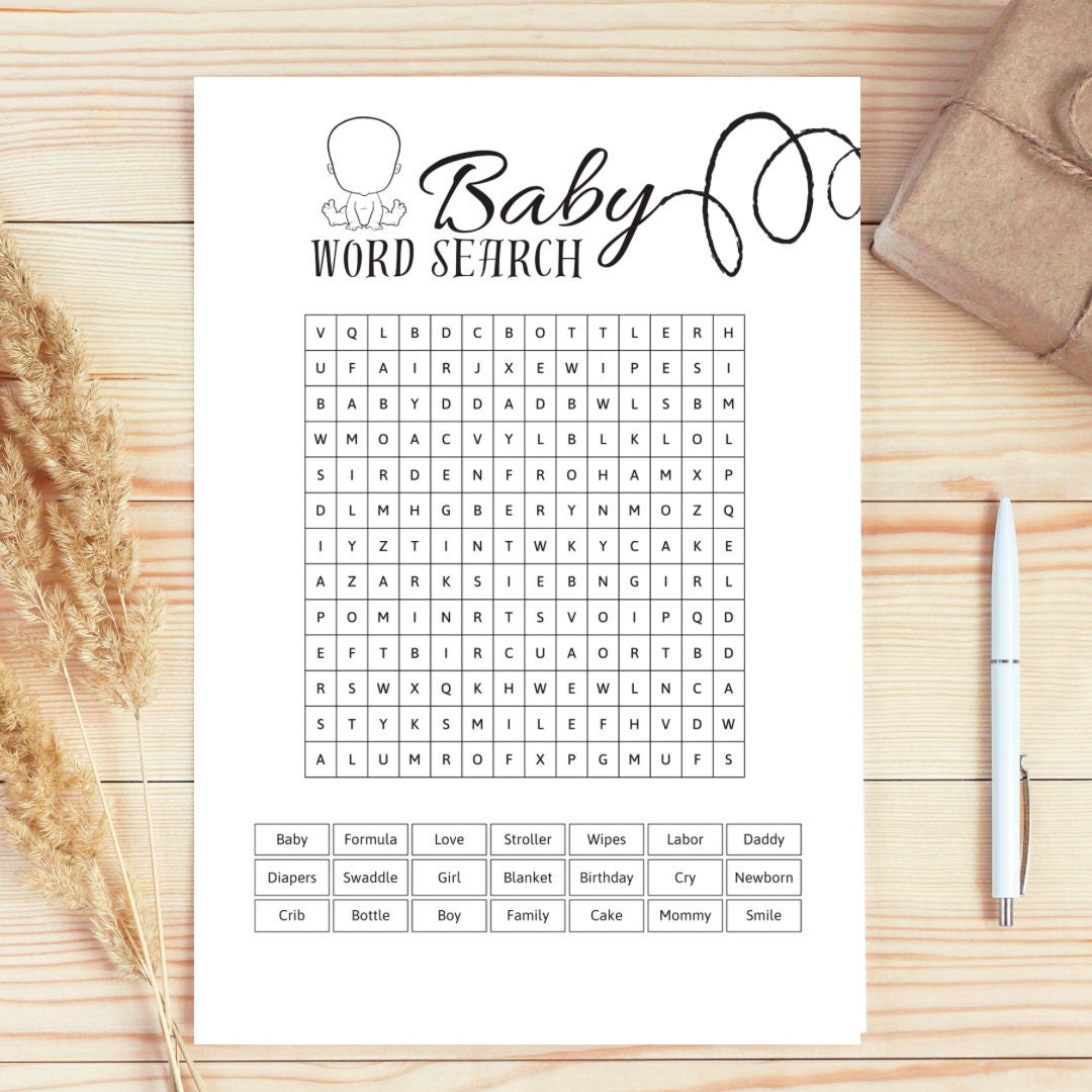 Baby Shower Word Search, Printable Baby Shower Game, Baby Word Search ...