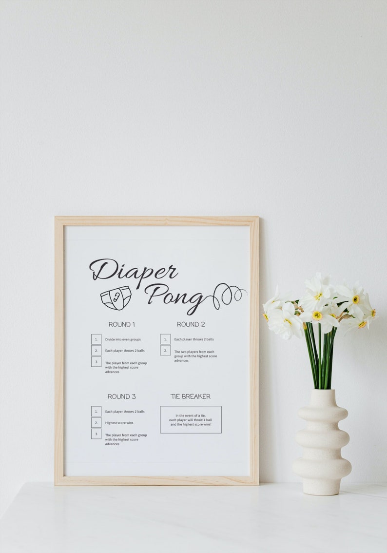 Diaper Pong Baby Shower Game, Diaper Table Sign, Physical Baby Shower ...