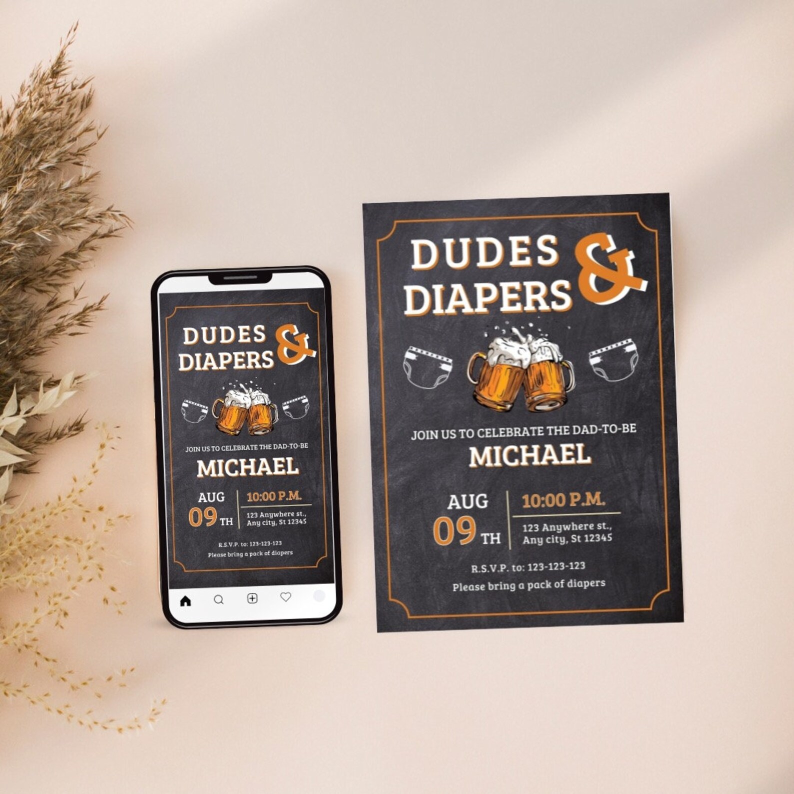 Diaper Baby Shower Invitation, Dad Shower, Dudes, Diapers and Beer, Men ...