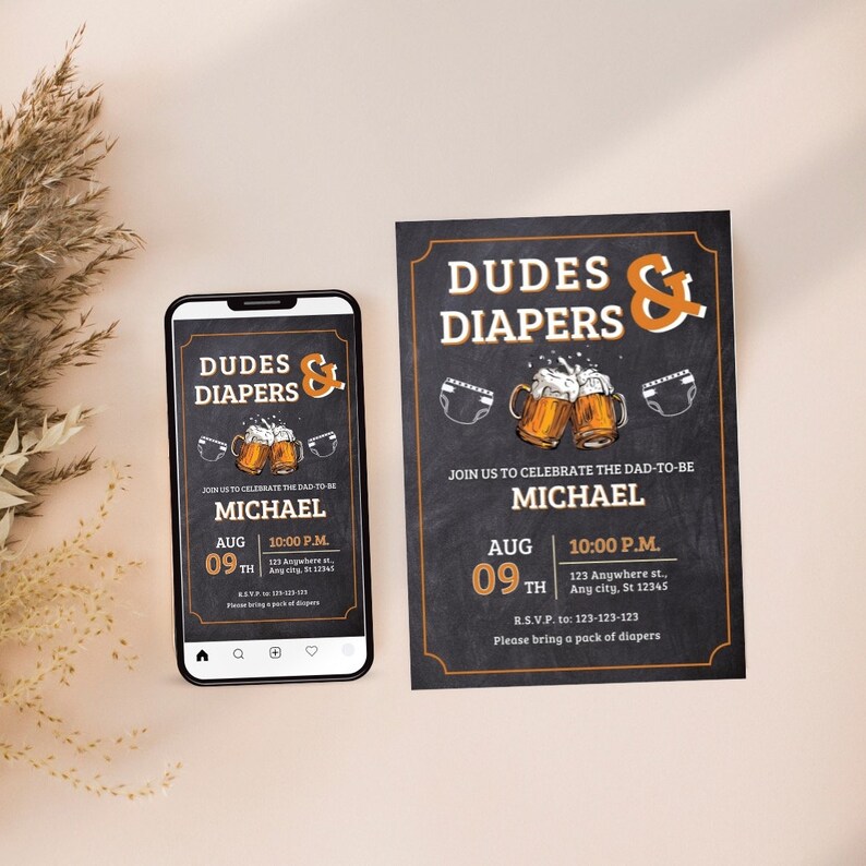 Diaper Baby Shower Invitation, Dad Shower, Dudes, Diapers and Beer, Men ...