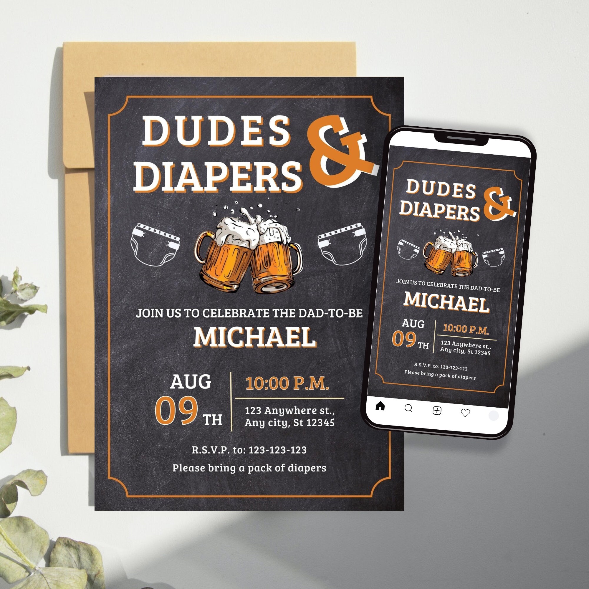 Diaper Baby Shower Invitation, Dad Shower, Dudes, Diapers and Beer, Men ...