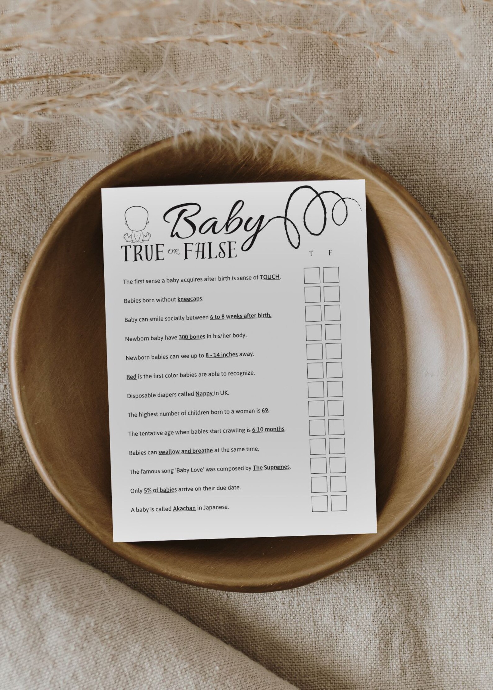 True or False Baby Shower Games, Baby True or False Game, Minimalist ...