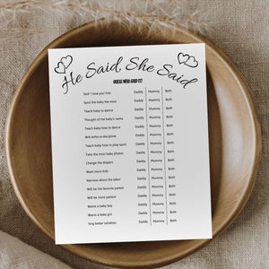 Guess Who Said It, He Said She Said, Printable Baby Shower Game Guess ...