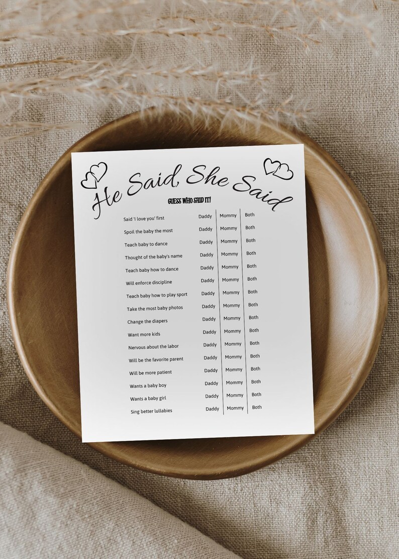 Guess Who Said It, He Said She Said, Printable Baby Shower Game Guess ...