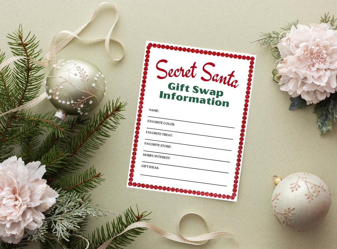 Secret Santa Questionnaire, Secret Santa Form, Secret Santa for Work, Secret Santa Printable ...